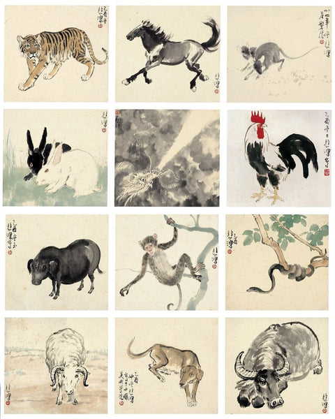 12 Birth Signs Zodiac Animals - Xu Beihong - Chinese Art Painting by Xu ...