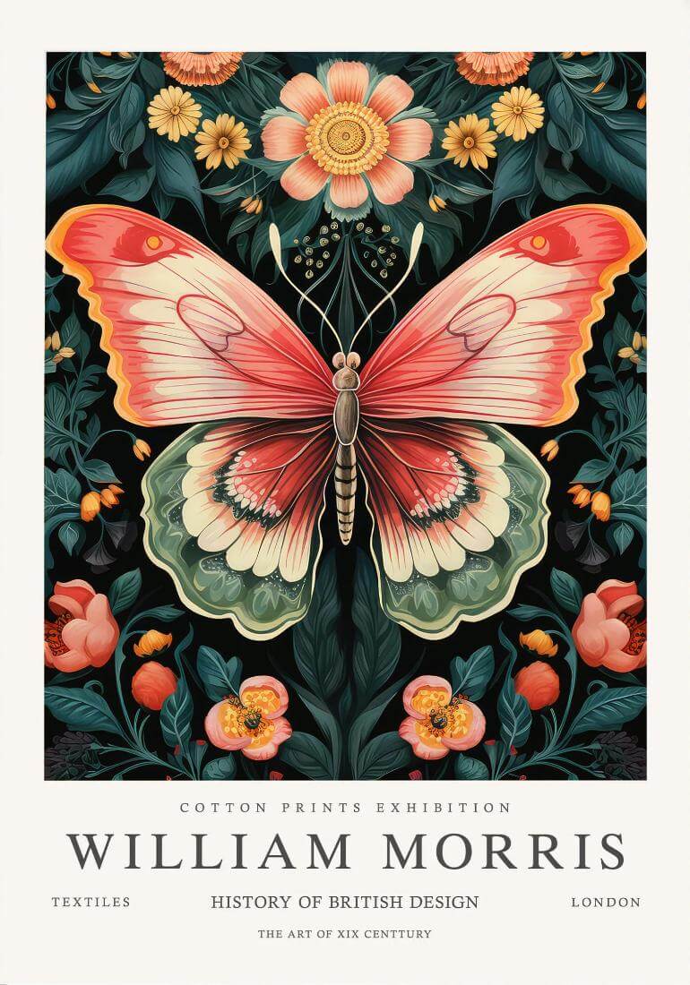 Butterfly - William Morris Exhibition Poster - Vintage Naturalistic ...