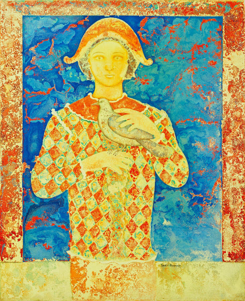 Harlequin With A Bird - S Burman Painting - Canvas Prints by Burman ...