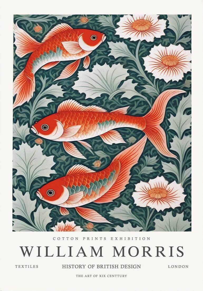 Koi Fish - William Morris Exhibition Poster - Vintage Naturalistic ...