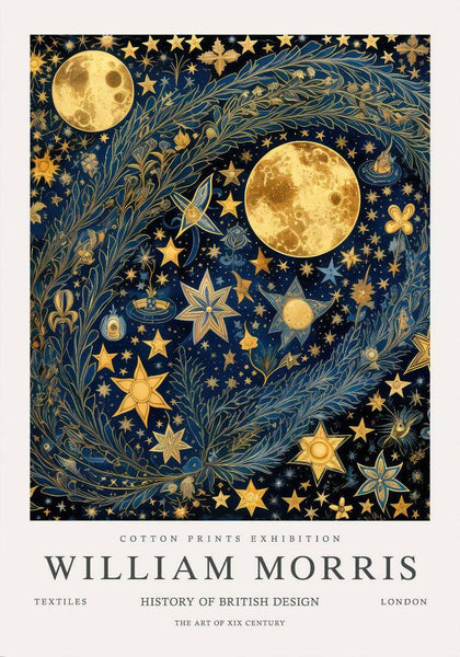 Moon & Stars 1 - William Morris Exhibition Poster - Vintage Design Wall ...