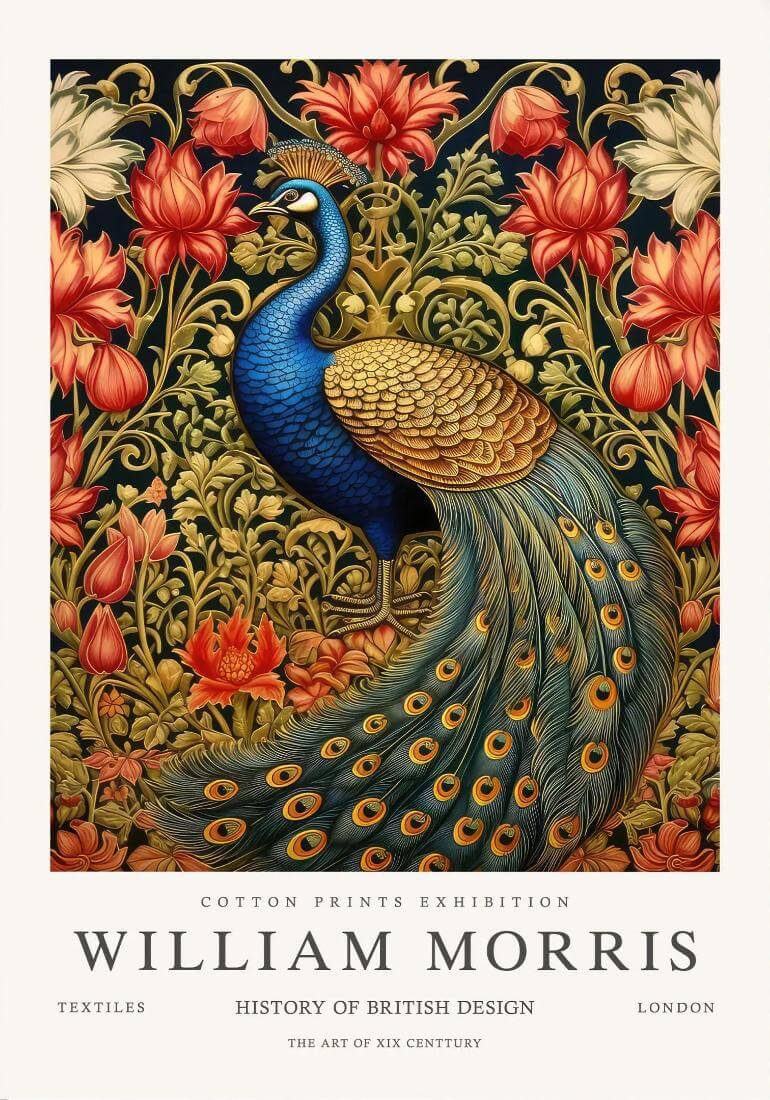 Peacock - William Morris Exhibition Poster - Vintage Naturalistic ...