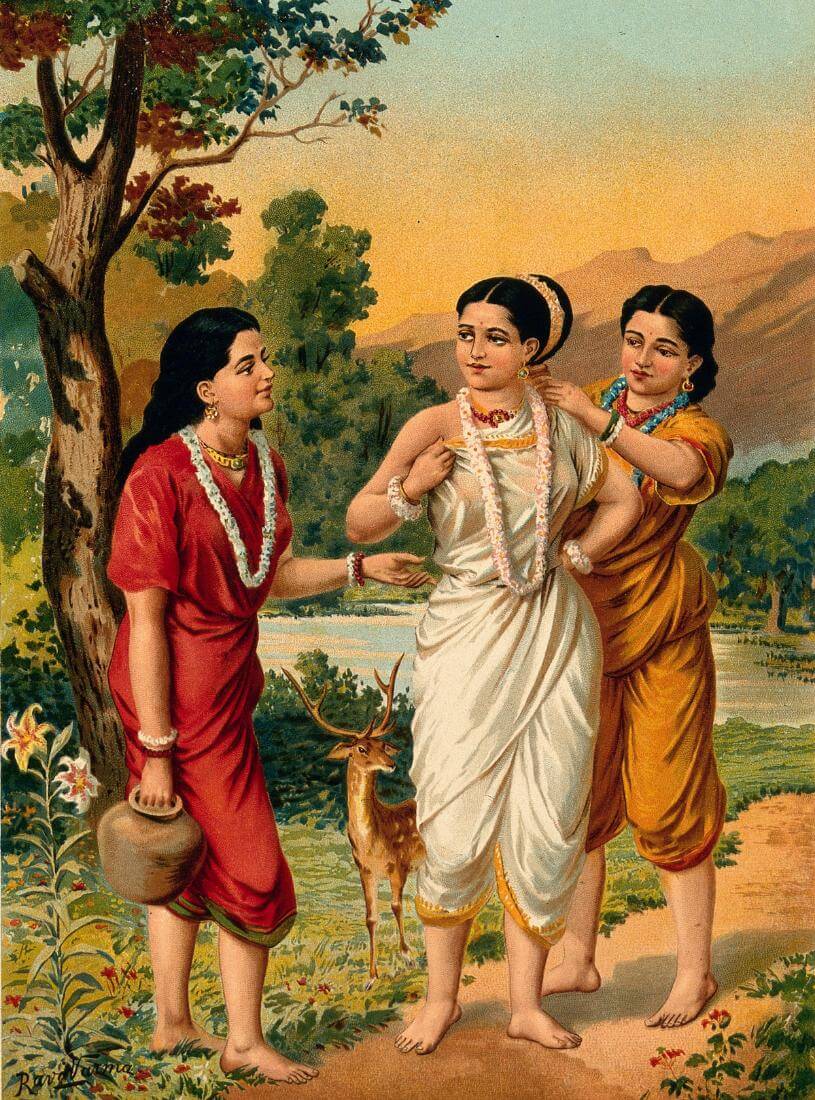 Shakuntala And Her Friends - Raja Ravi Varma Chromolithograph Print ...