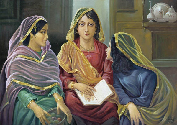 Three Sisters - Allah Bux - Indian Masters Painting by Ustad Allah Bux ...