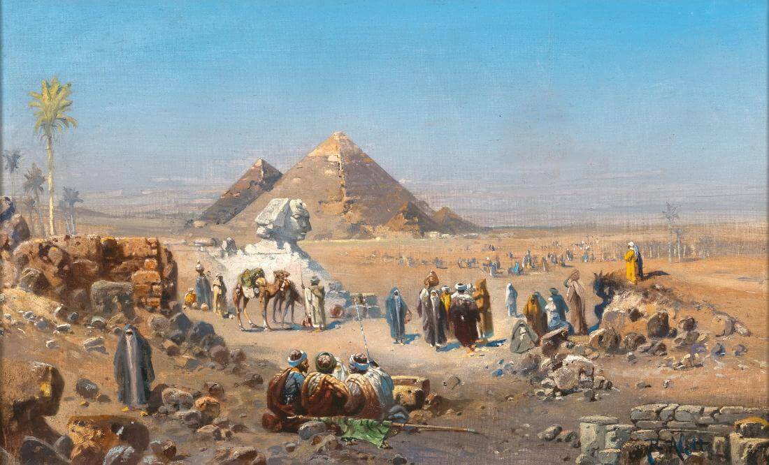View Of The Khafre Pyramid At Giza - Robert Alott - Vintage Orientalist ...