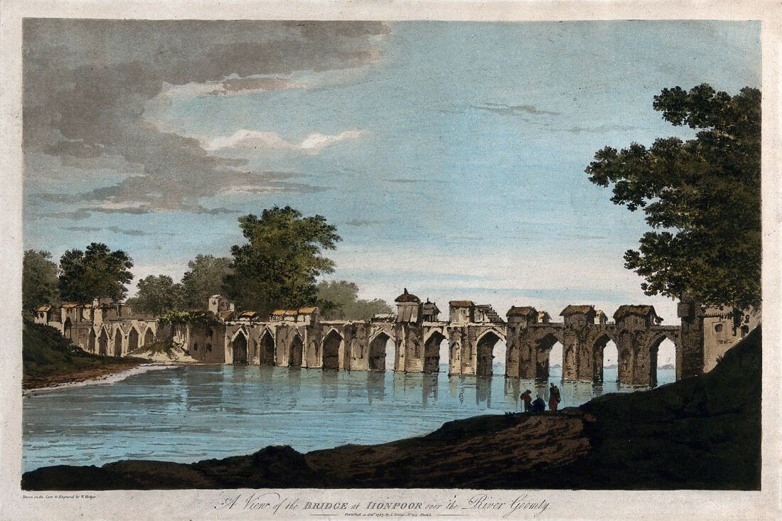 Bridge Over The River Gomati At Jaunpur, Uttar Pradesh - William Hodges c1787 - Vintage ...