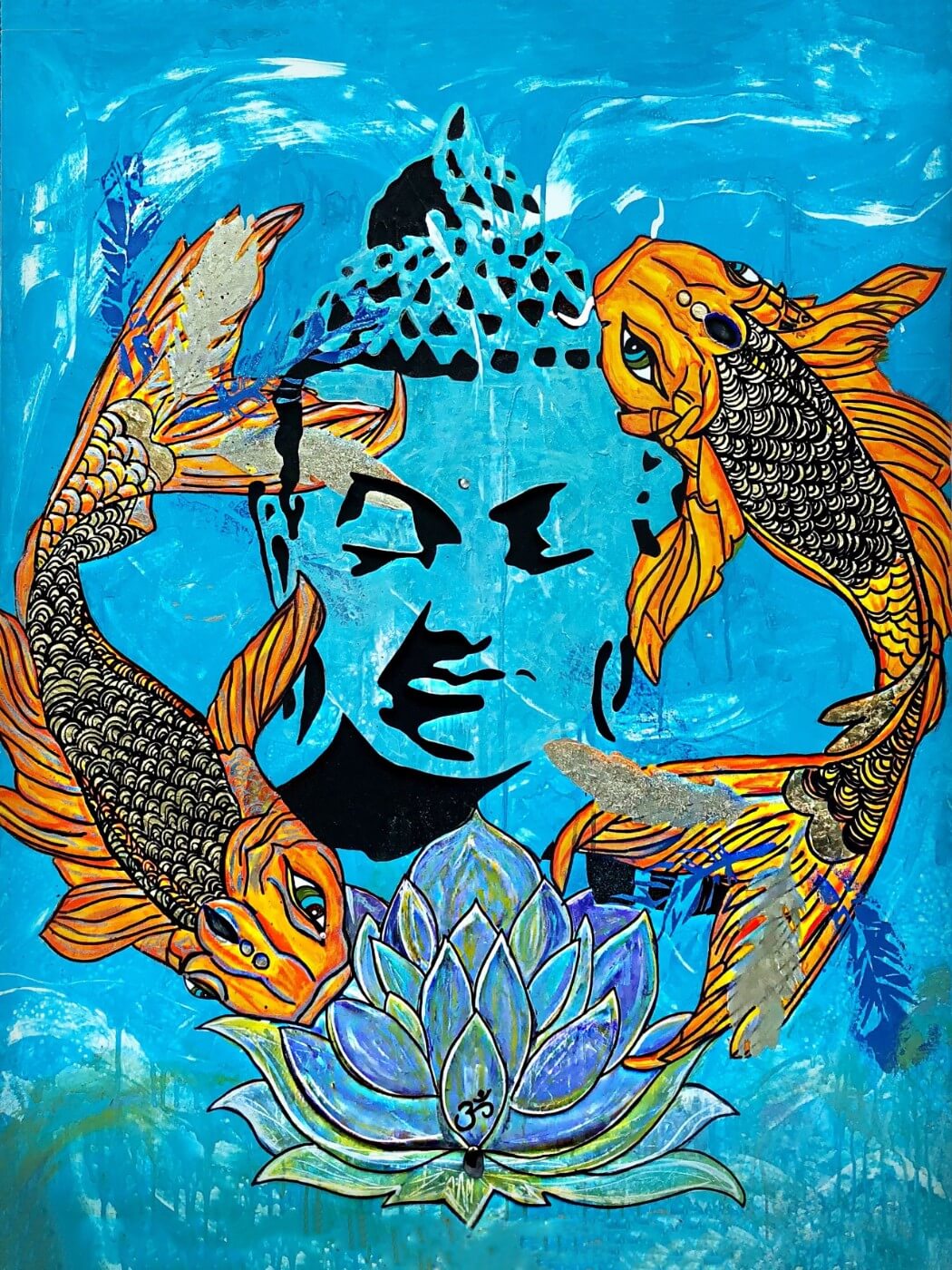 Acrylic Painting - Buddha Seen In Koi Pond by James Britto | Buy ...
