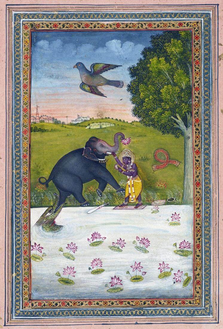 Gajendra Moksha - Vishnu (Depicted As Krishna) Saves The Elephant ...