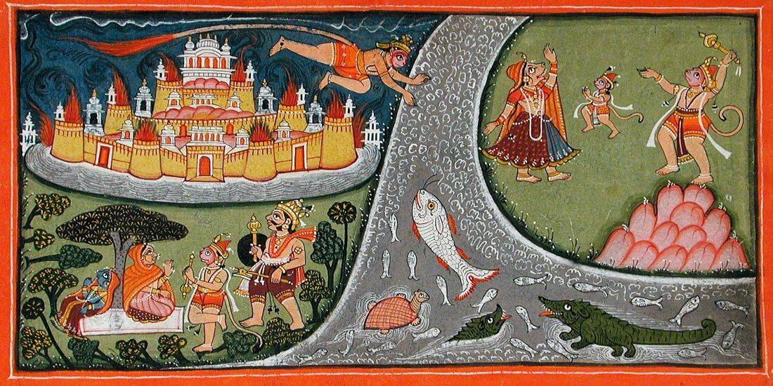Hanuman Visits Sita In Lanka - Vintage Indian Painting From Ramayan ...