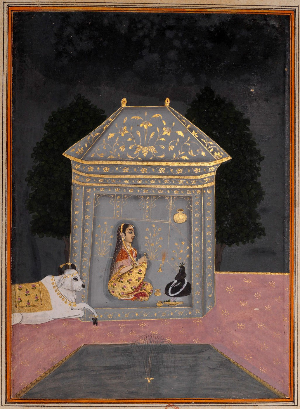 Indian Miniature Art - Rajput Painting - Lady Worshipping Shiva Linga ...