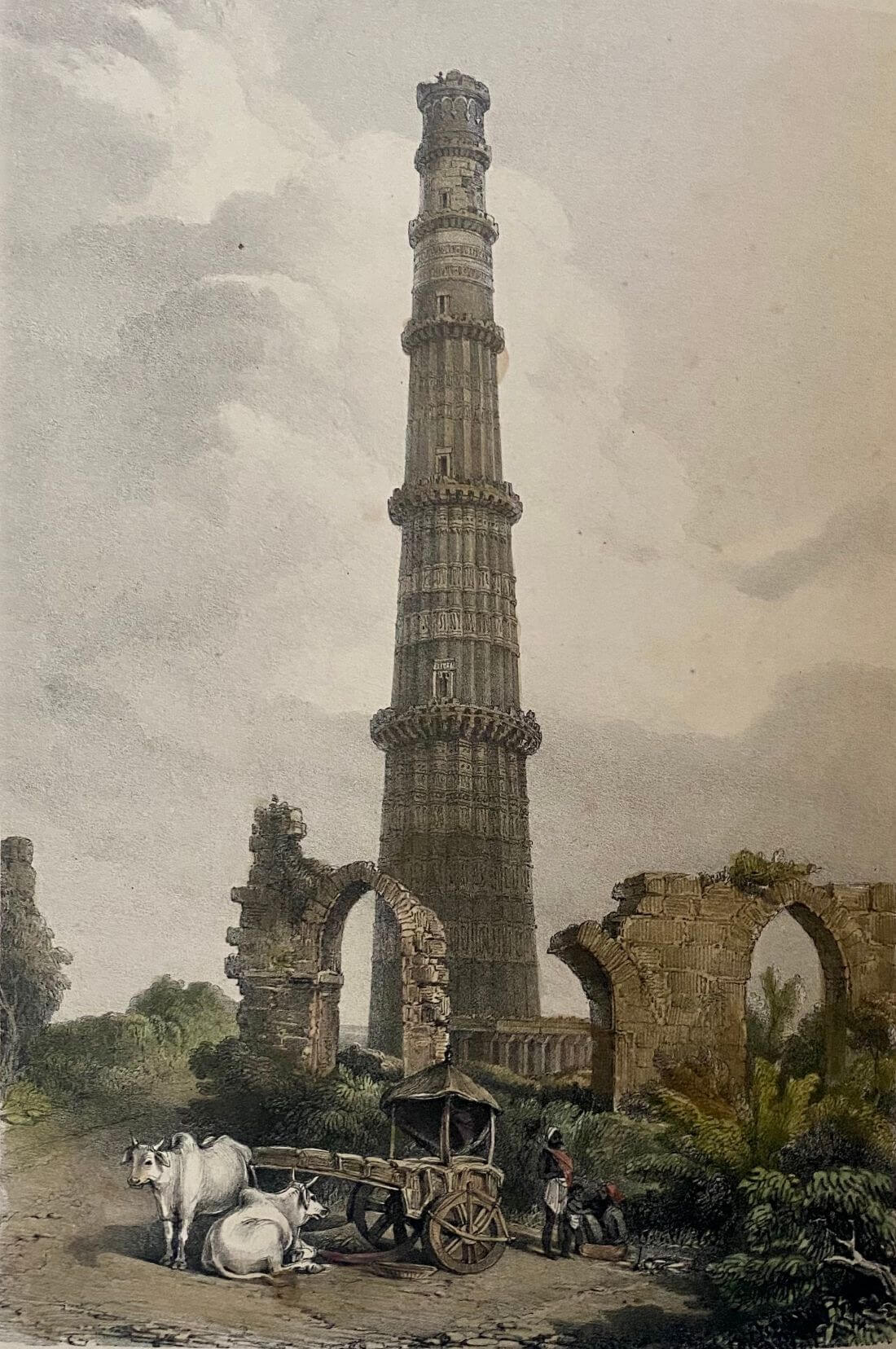 Qutab Minar Delhi - Major John Luard - Vintage Orientalist Paintings of ...