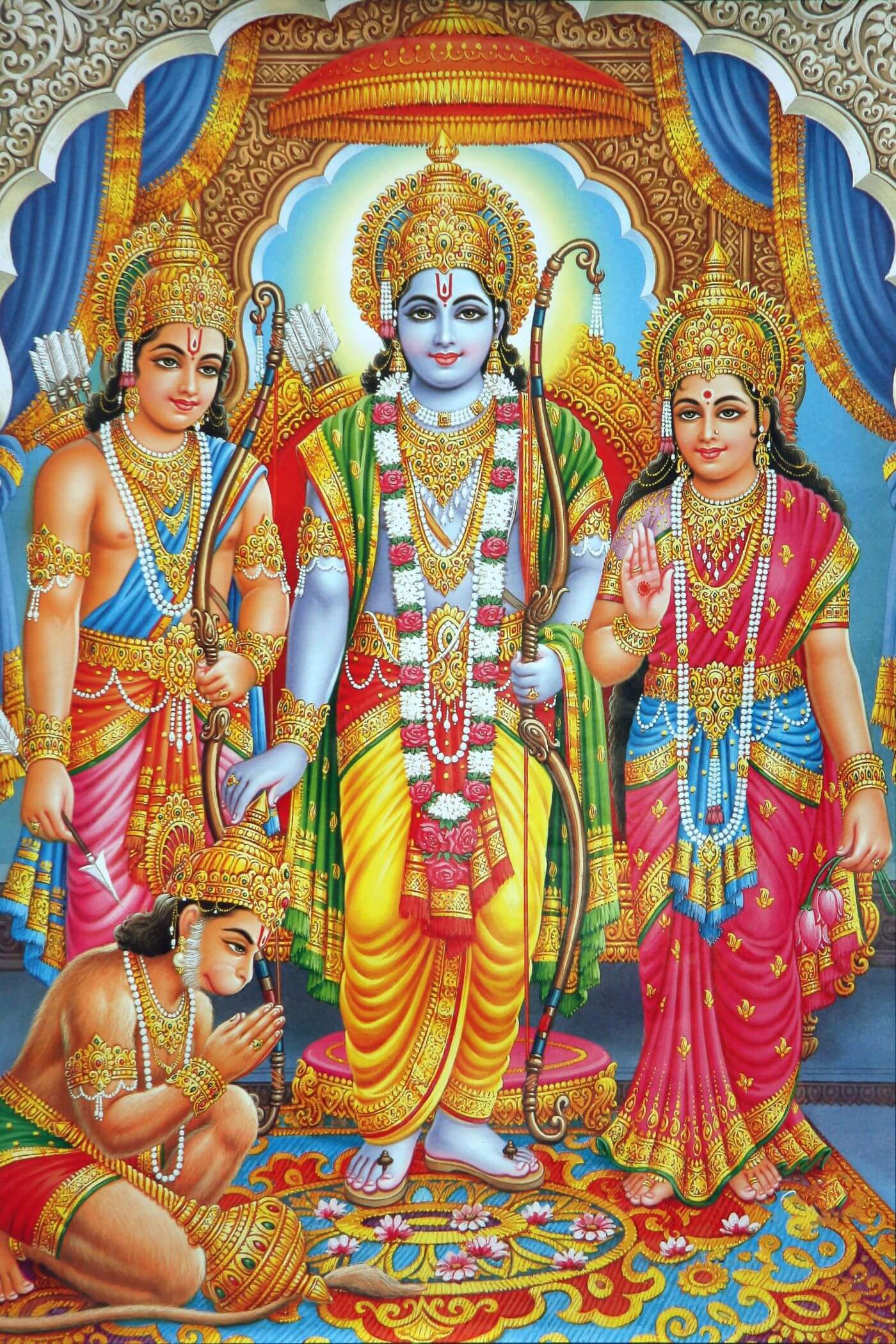 Ram Darbar - Ram Laxman Sita and Hanuman - Ramayan Art Painting Poster ...