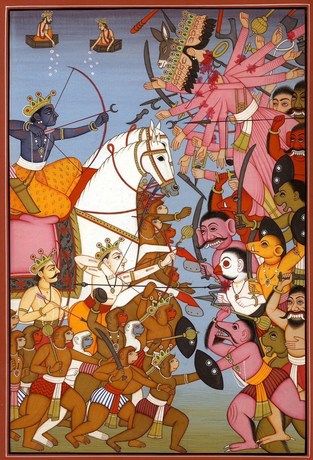 Rama Defeating Ravana In Battle - Vintage Indian Art From The Ramayana ...