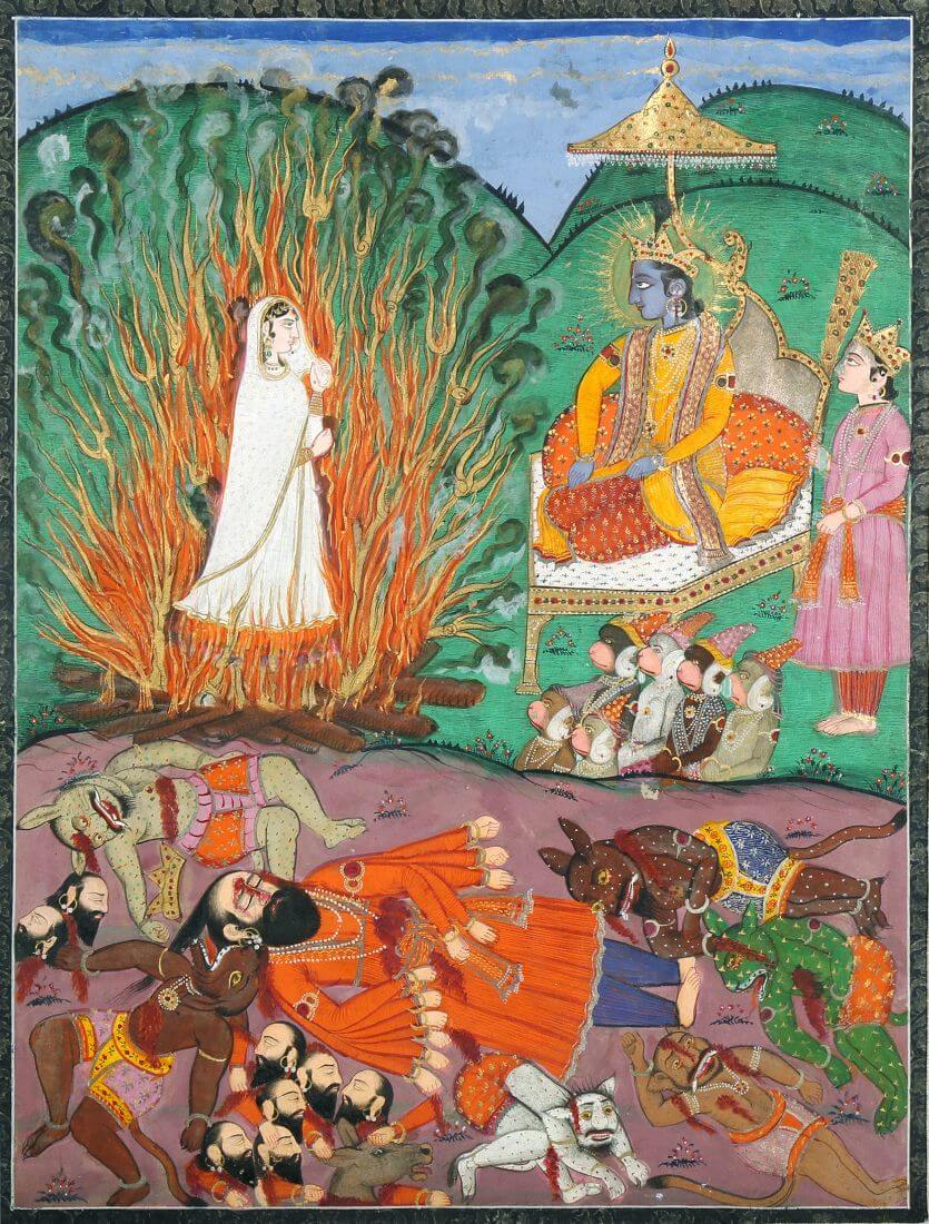 Sita's Fire Ordeal - Punjab School 19th Century - Vintage Indian ...