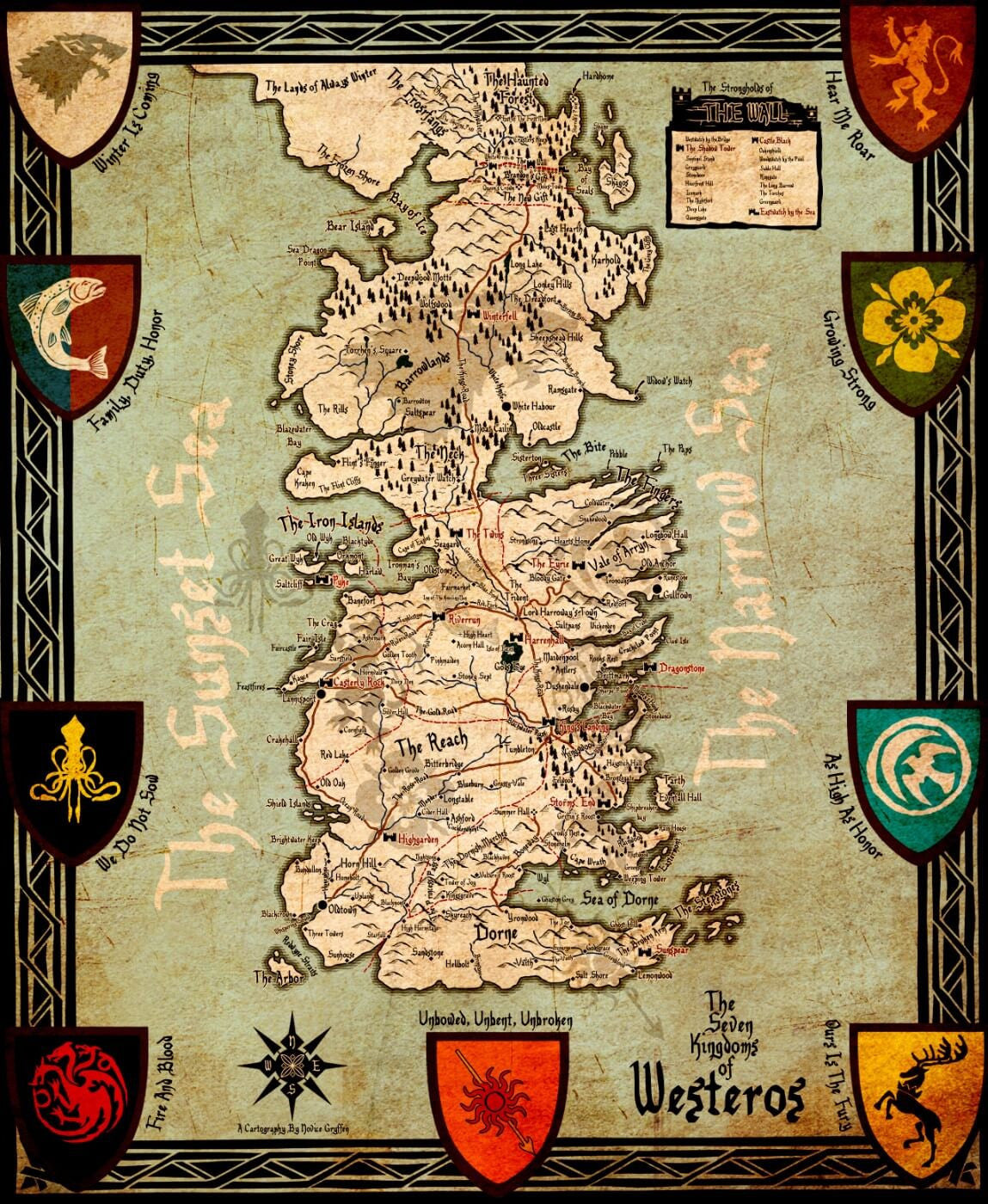 Art From Game of Thrones - Seven Kingdoms Of Westeros Map - Large Art ...